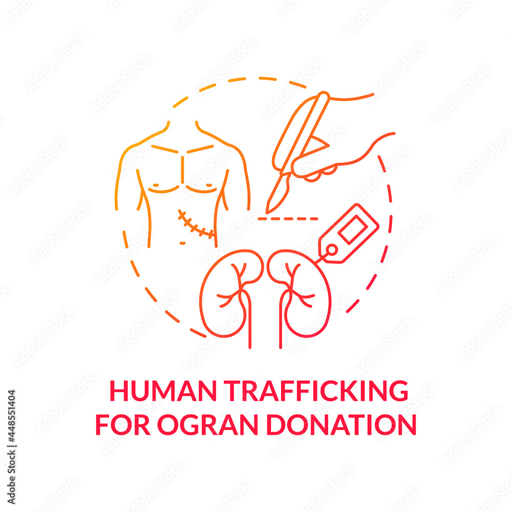 Human trafficking for organ donation red concept icon. Organ ...