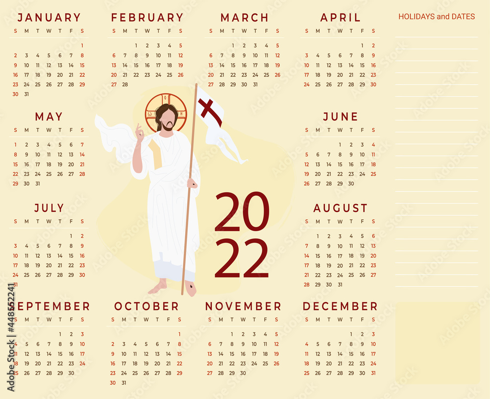 Annual Calendar 2022. Religious calendar with Jesus Christ the Savior ...