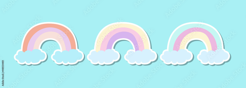 Cartoon rainbow and clouds. Rainbow multicolored pastel set. Vector ...