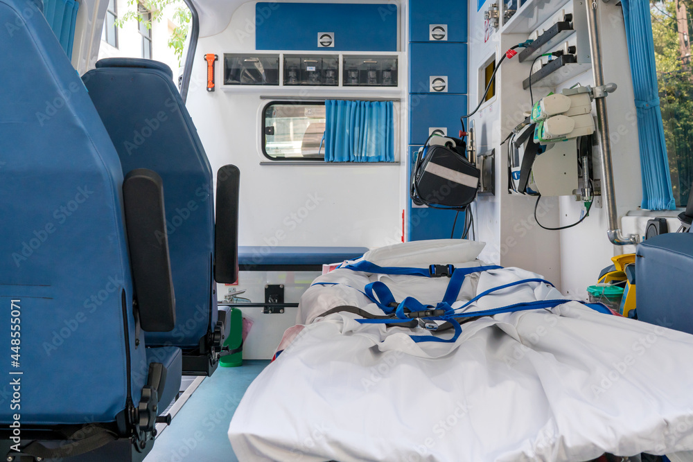 inside of medical helicopter with emergency life support equipment ...