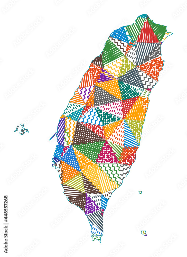Kid style map of Taiwan. Hand drawn polygons in the shape of Taiwan ...
