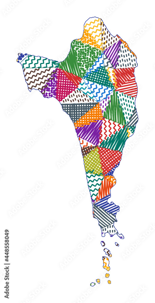 Kid style map of Phu Quoc. Hand drawn polygons in the shape of Phu Quoc ...