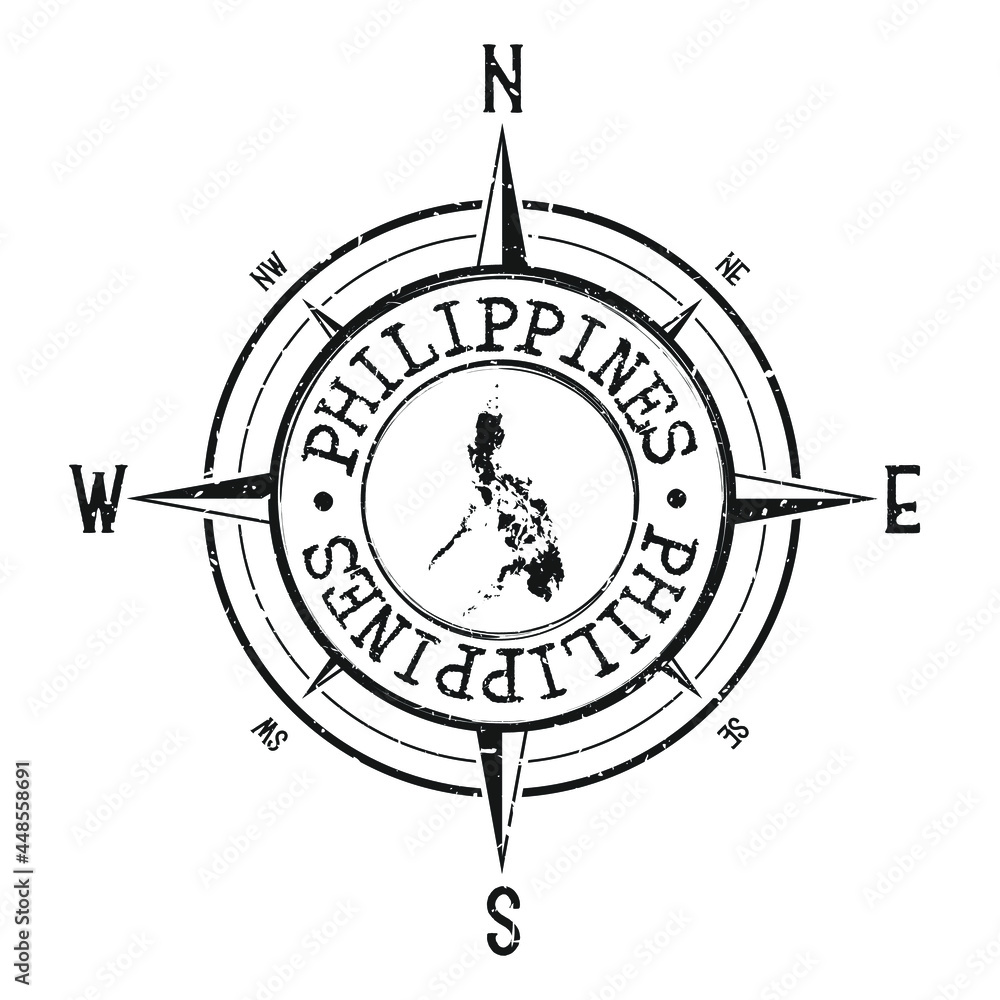 Philippines Stamp Map Compass Adventure. Illustration Travel Country ...