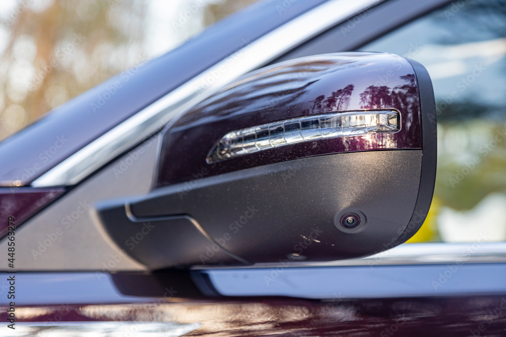 road safety. 360 terrain system option in a modern car. close-up side ...