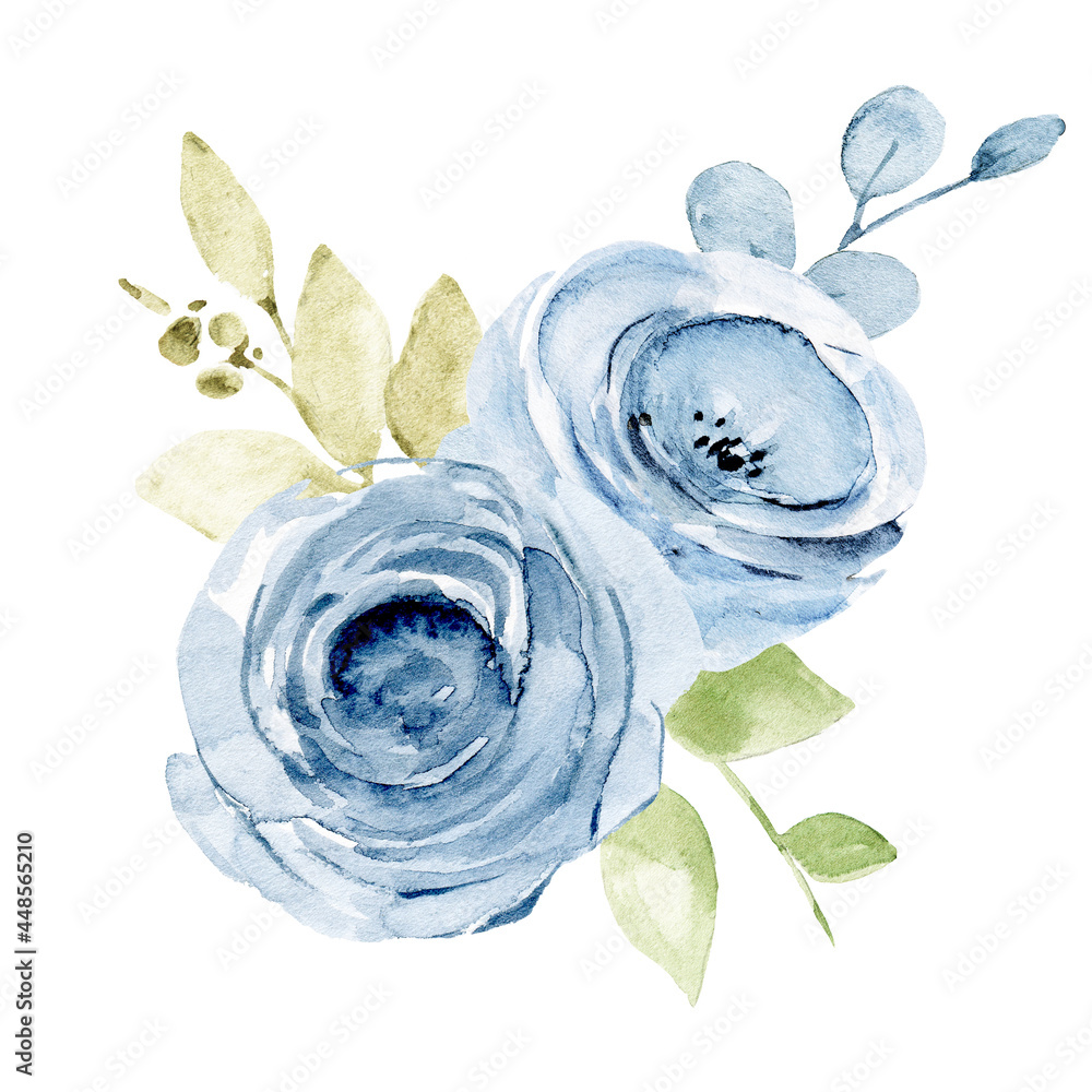 Blue flower composition, watercolor floral clip art. Bouquet perfectly ...