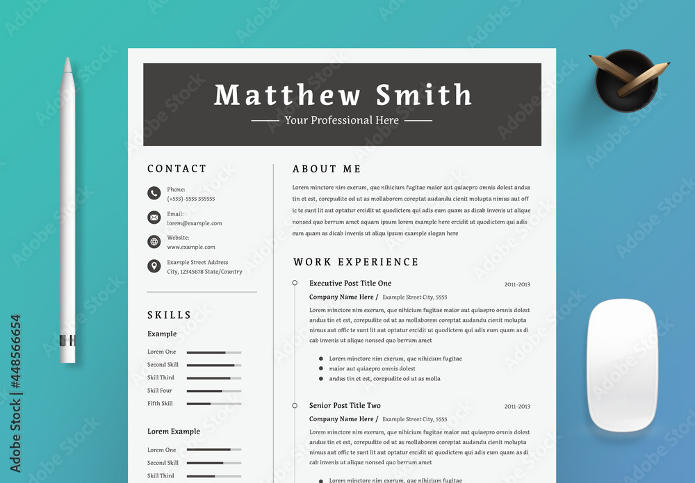Clean and Professional Resume Layout Stock Template | Adobe Stock