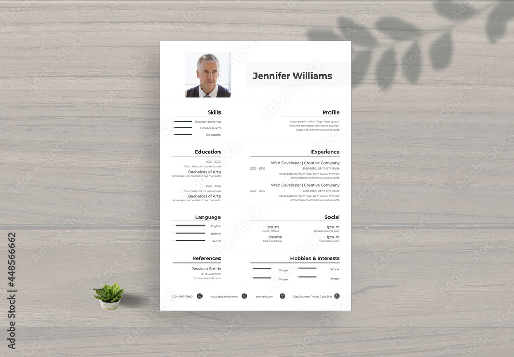 Simple Resume Layout Stock Template | Adobe Stock