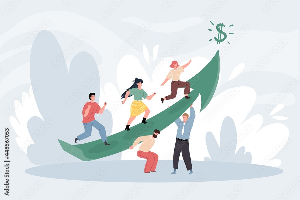 Vector flat cartoon characters teamwork metaphor.Successful team of ...