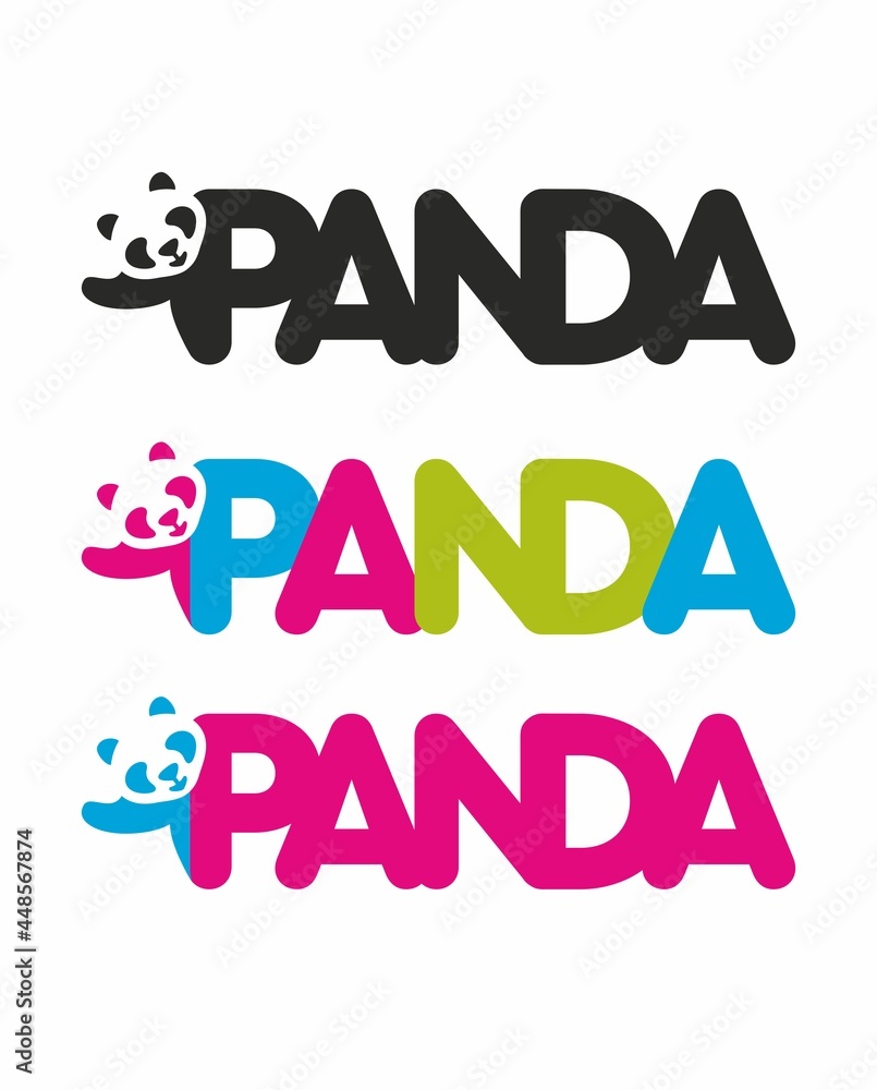 Picture with a funny panda. Set of multicolored vector logos with panda ...
