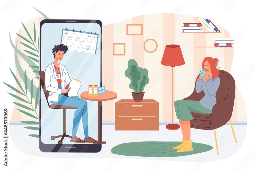 Vector flat cartoon patient,doctor characters.Physician examines ...