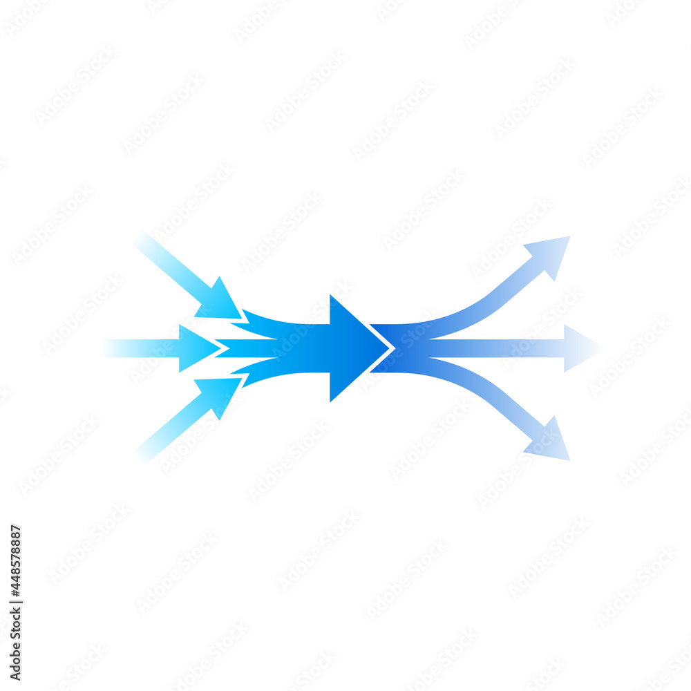 Merging and diverging arrows icon. Clipart image isolated on white ...