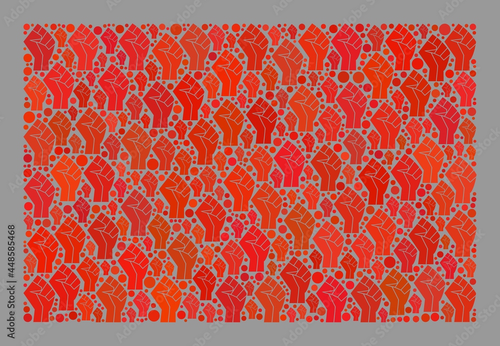 Mosaic rectangular red flag created with force icons. Riot hand vector ...