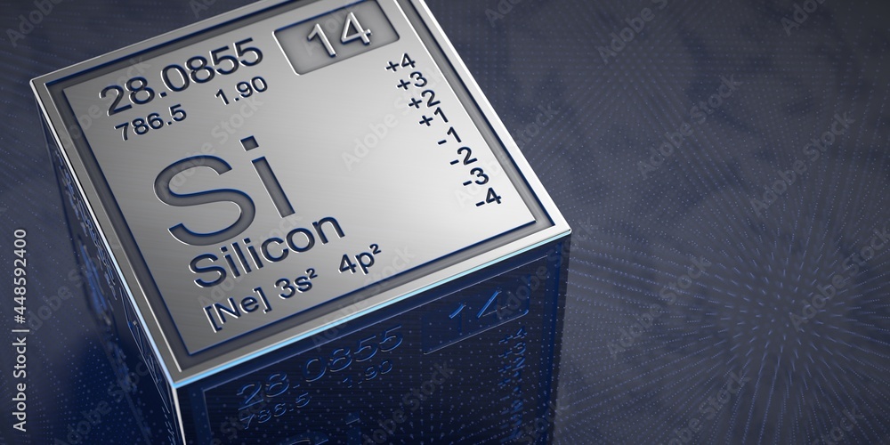 Silicon. Element 14 of the periodic table of chemical elements. Stock ...