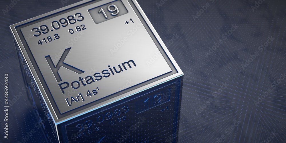 Potassium. Element 19 of the periodic table of chemical elements. Stock ...