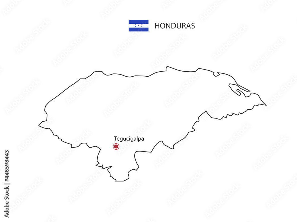 Hand draw thin black line vector of Honduras Map with capital city ...