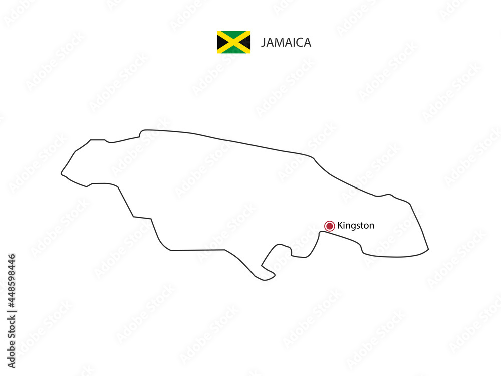 Hand draw thin black line vector of Jamaica Map with capital city ...