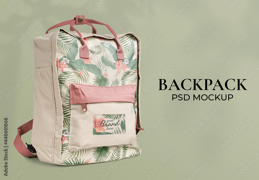 Leafy Square Backpack Mockup Stock Template | Adobe Stock