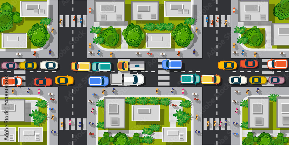Road top view with highways many different vehicles. Stock Vector ...