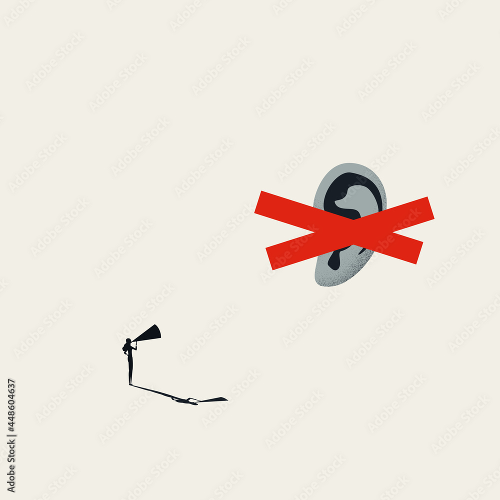 Fall on deaf ears vector concept. Symbol of inequality, discrimination ...