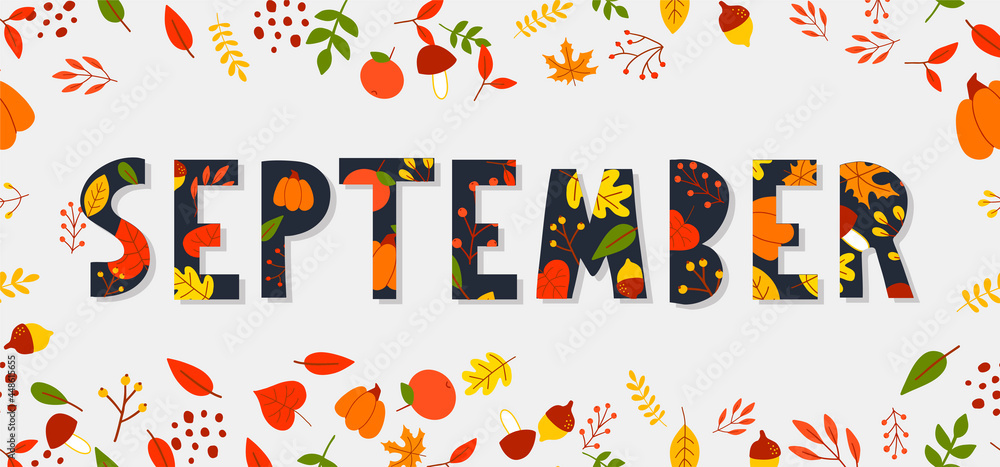 Hand drawn typography lettering phrase Hello, September isolated on the ...