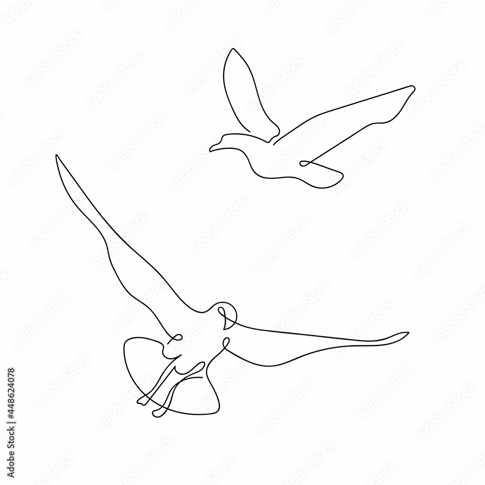 Continuous line drawing of flying birds on a white background. Hand ...