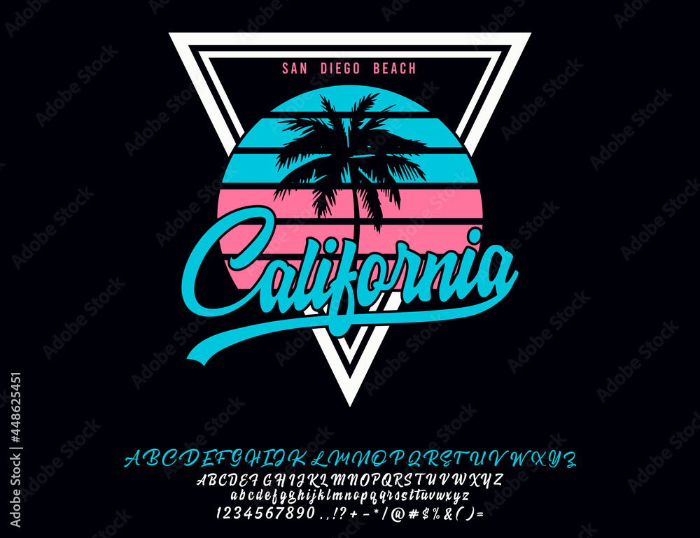 California. Vintage brush script. Handmade font. Retro Typeface. Vector ...