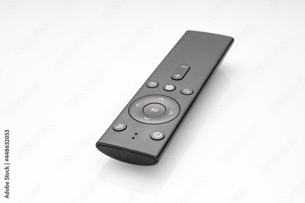 High viewing angle of the remote control on a white background Stock ...