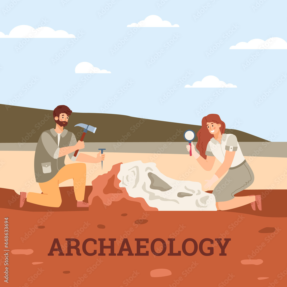 Cartoon characters archaeological scientists discover dinosaur remains ...