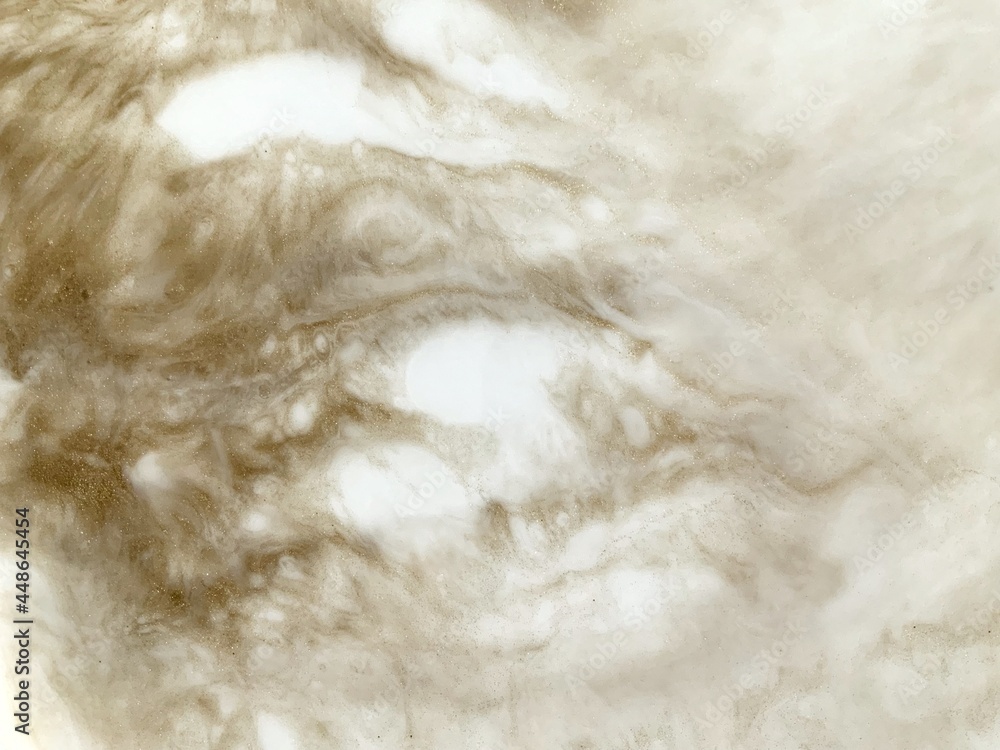 Abstract painting, pour epoxy resin. Beige, gold and white color. Soft ...