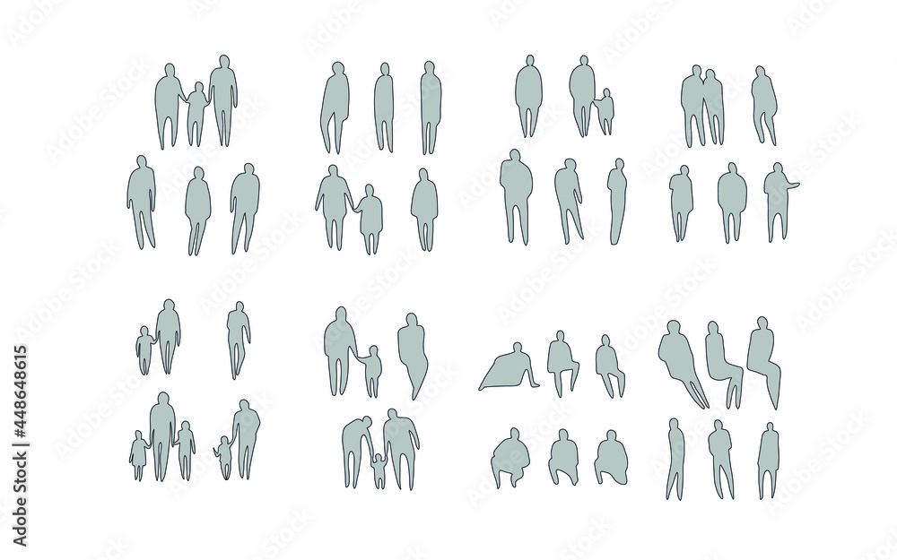 Vector illustration, Outline silhouettes of people, Contour drawing ...