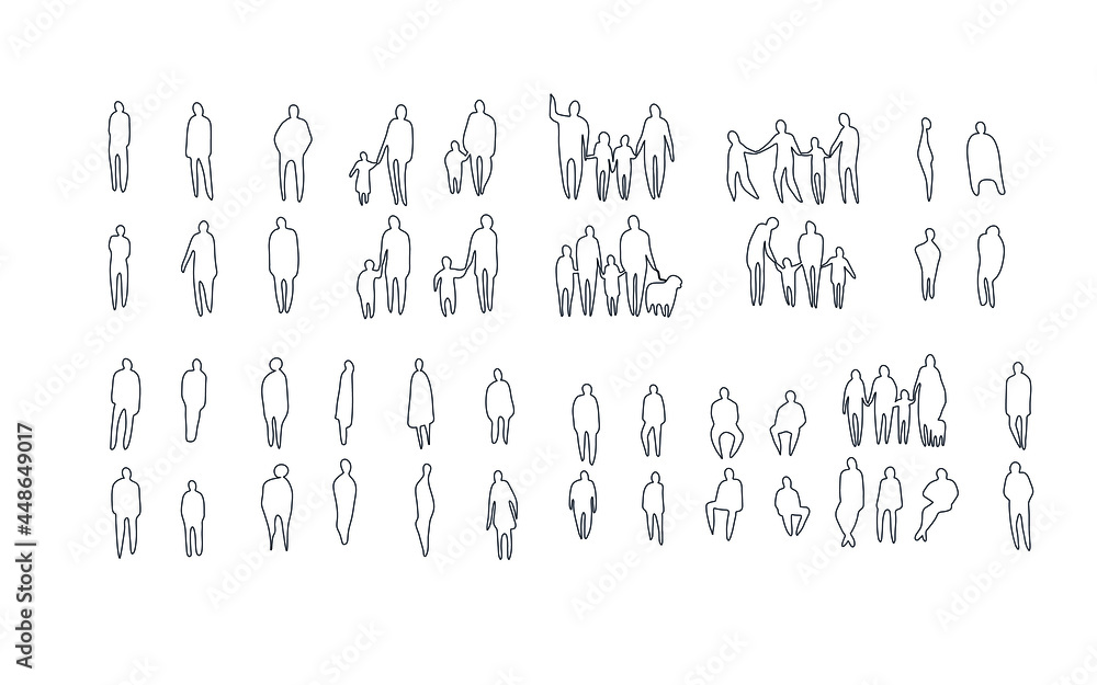 Vector Illustration Outline Silhouettes Of People Contour Drawing