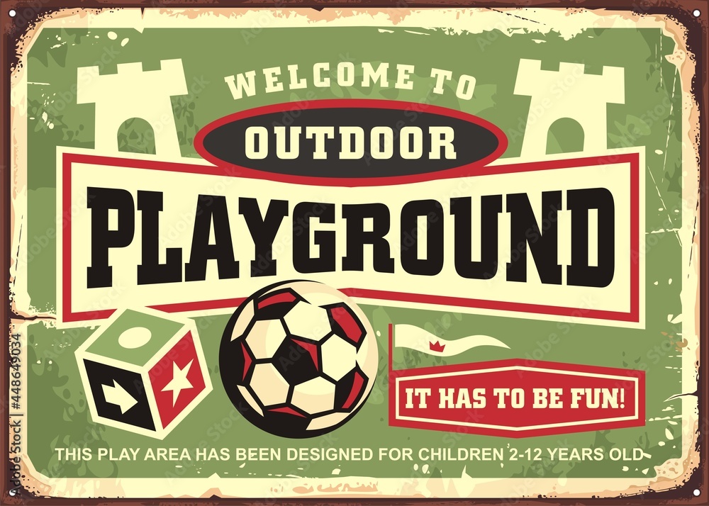 Kids playground retro sign design template. Outdoor play ground for ...