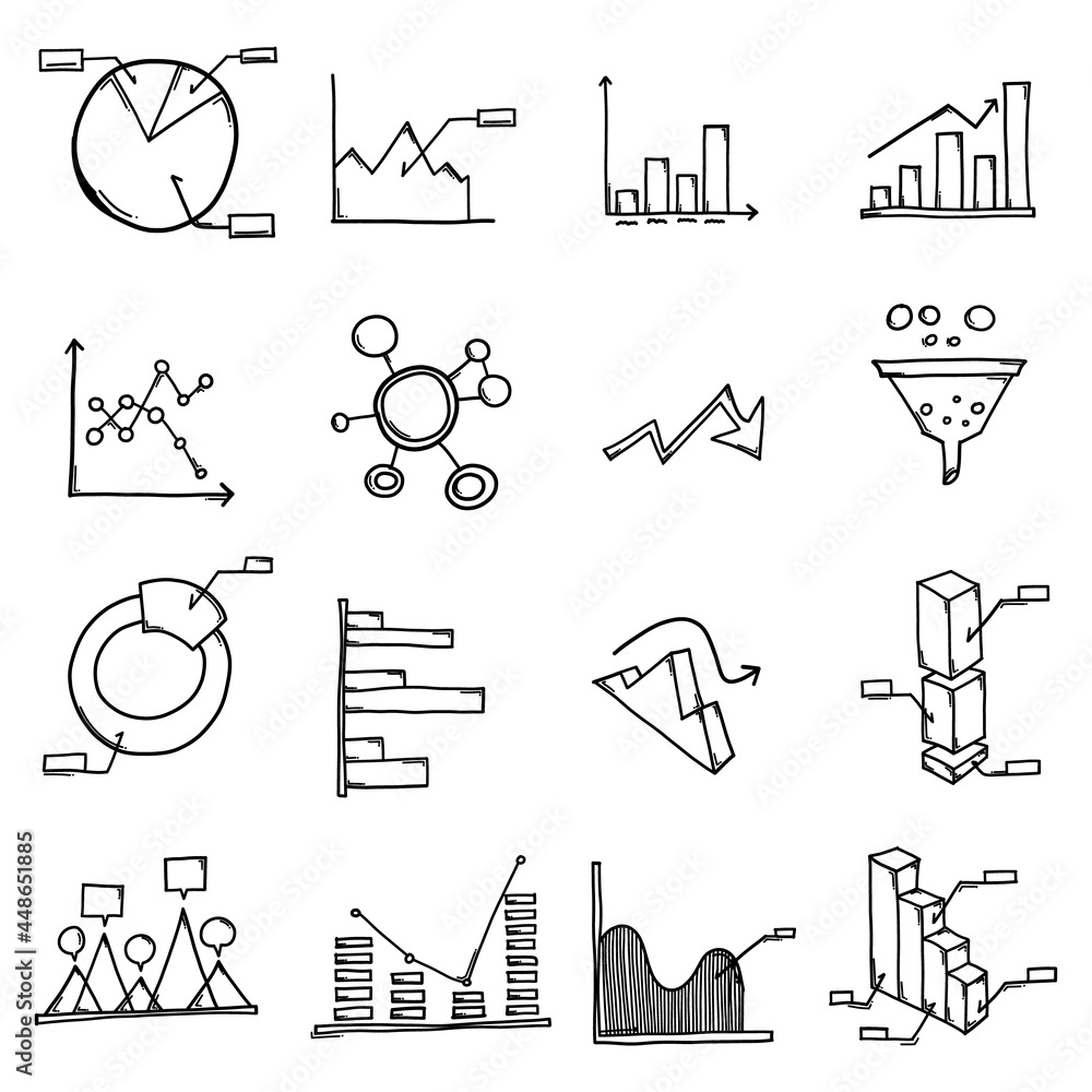 Data Doodle vector icon set. Drawing sketch illustration hand drawn ...