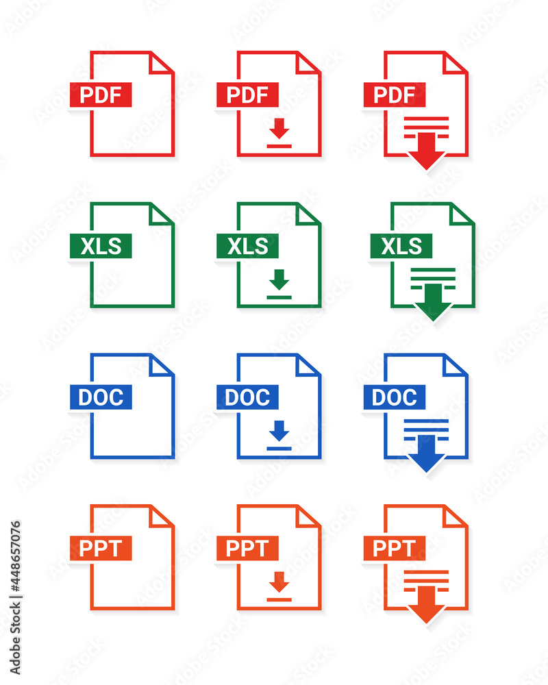 Set Of File Type Format And Extension Of Documents Pdf Doc Ppt And Xls File Download