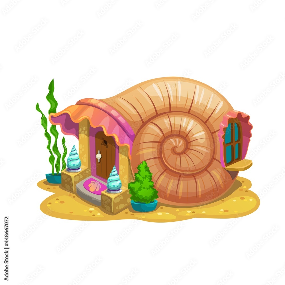Fairy snail shell house or dwelling of sorceress or sea mermaid. Vector ...