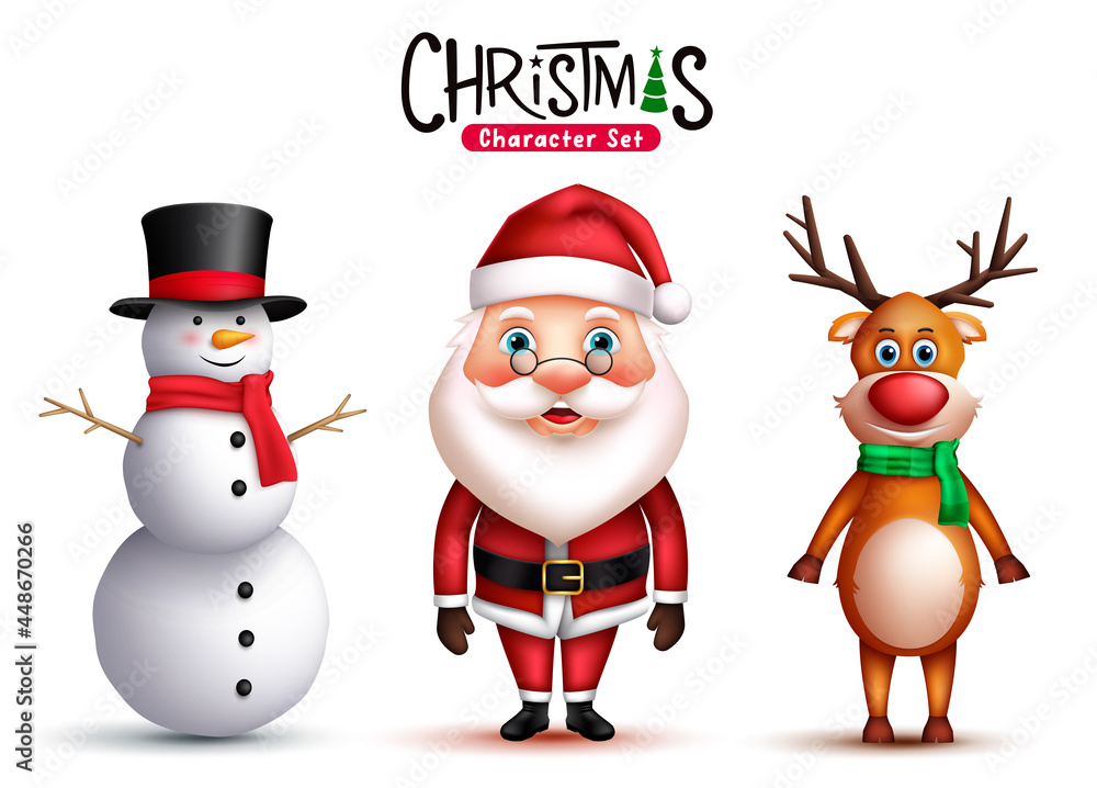 Christmas character vector set. Santa claus, snowman and reindeer ...