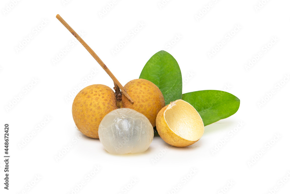 Fresh longan sweet taste with leaf (Dimocarpus longan) isolated on ...