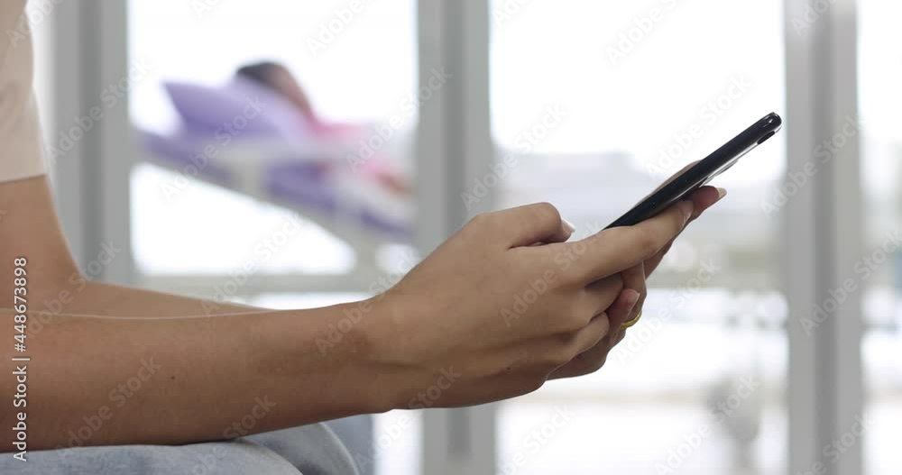 Woman or daughter stay outside patient room with woman or mother sleep ...