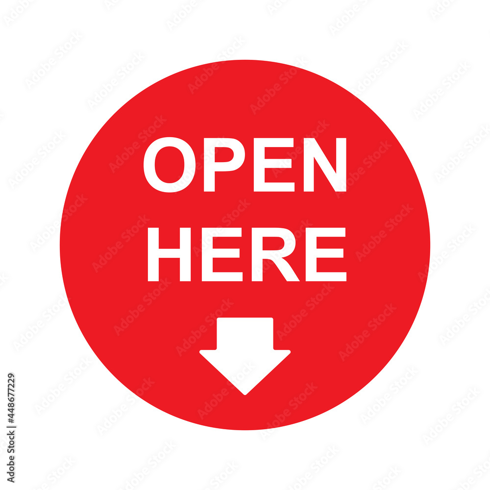 open here sign with arrow icon vector Stock Vector | Adobe Stock