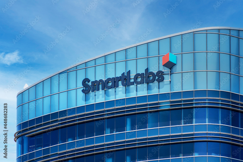 SmartLabs sign, logo on modern building with professionally managed lab ...