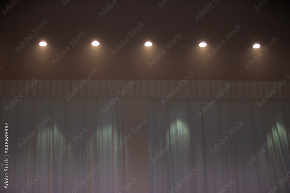 Pastel stage background with lamps and light curtains. Stock Photo ...