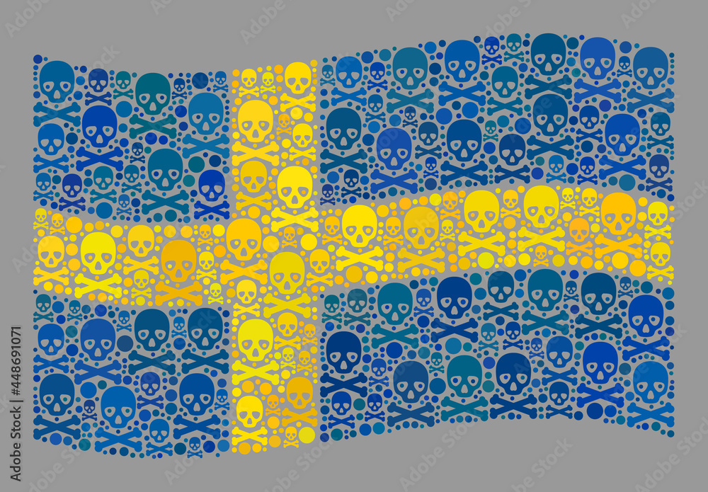 Mosaic waving Sweden flag designed with death icons. Death vector ...
