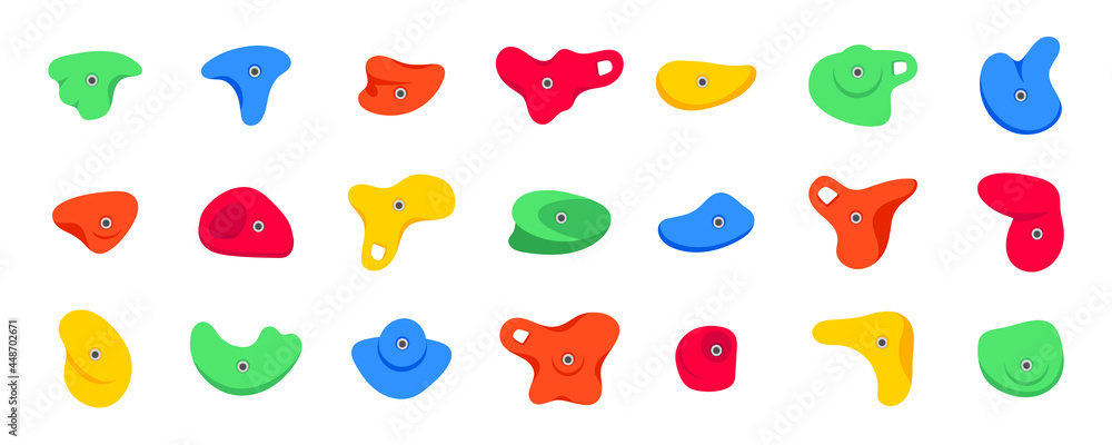 Set of climbing grips or holds in the gym bouldering training flat ...