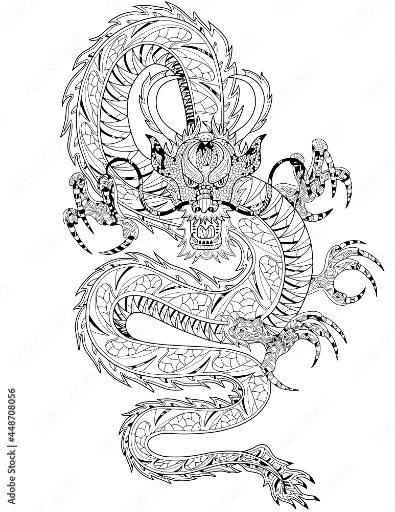 Chinese Dragon with Big Claws coloring page Stock Vector | Adobe Stock