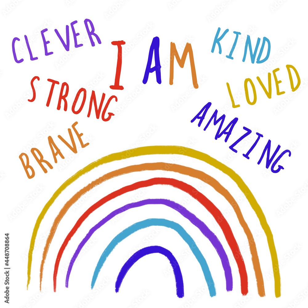 illustration affirmations for kids, cute rainbow with positive ...