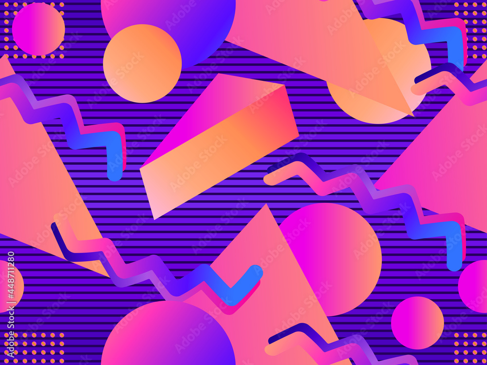 Geometric seamless pattern in 80s style with memphis shapes. Colorful ...