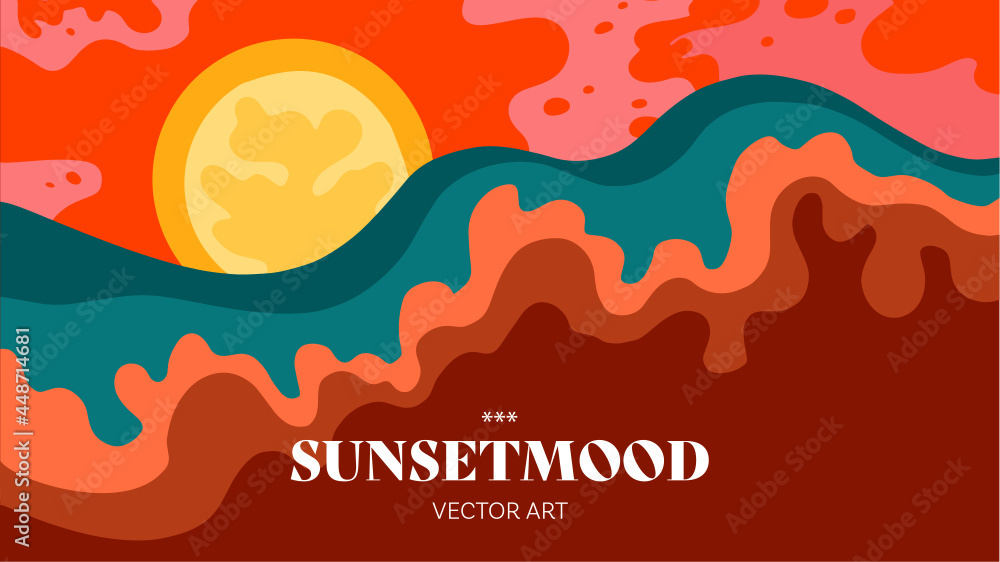 Sunset. Sunrise. Nature. Modern flat vector banner illustration of ...