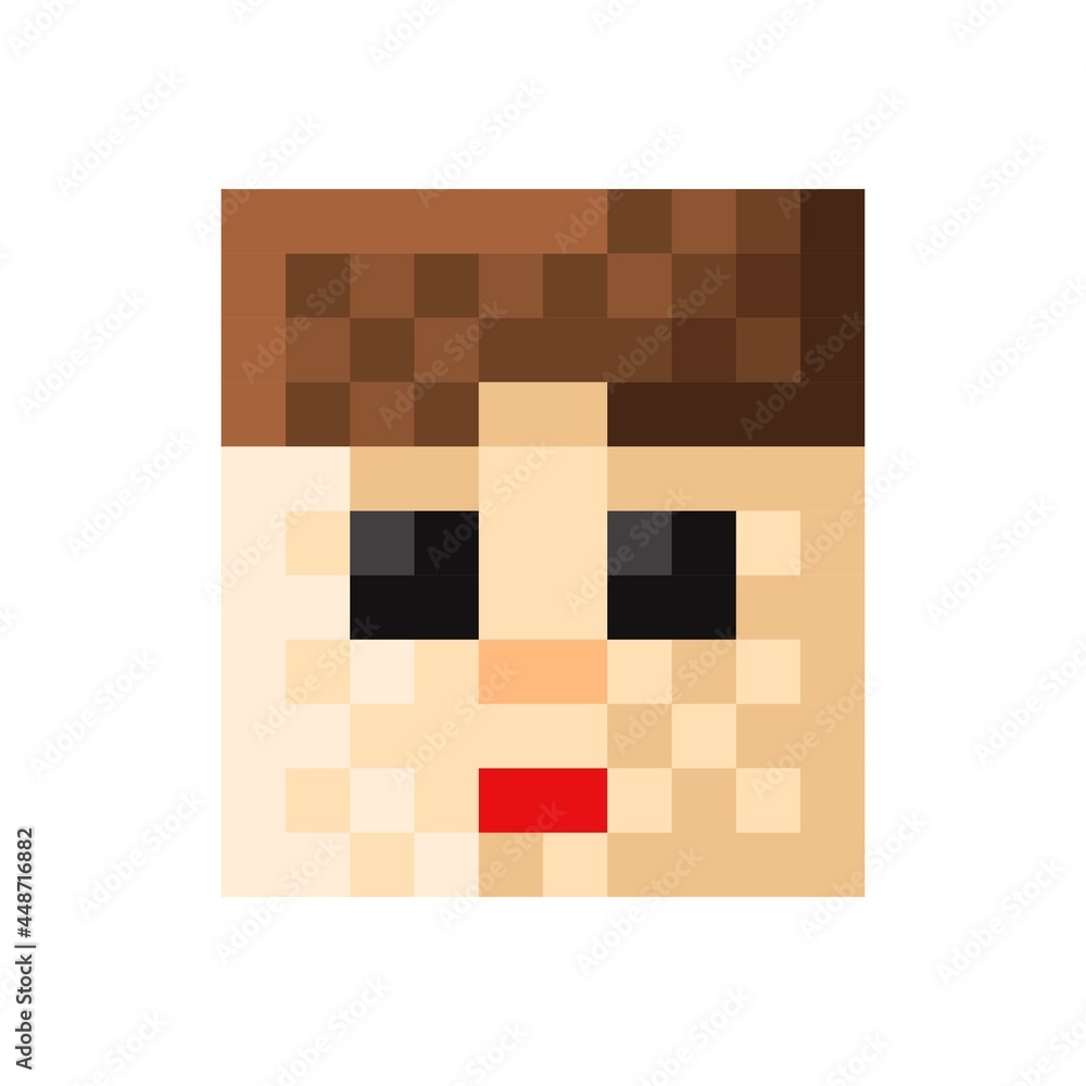 Character face pixel art. Brown hair character. Vector picture. Stock ...