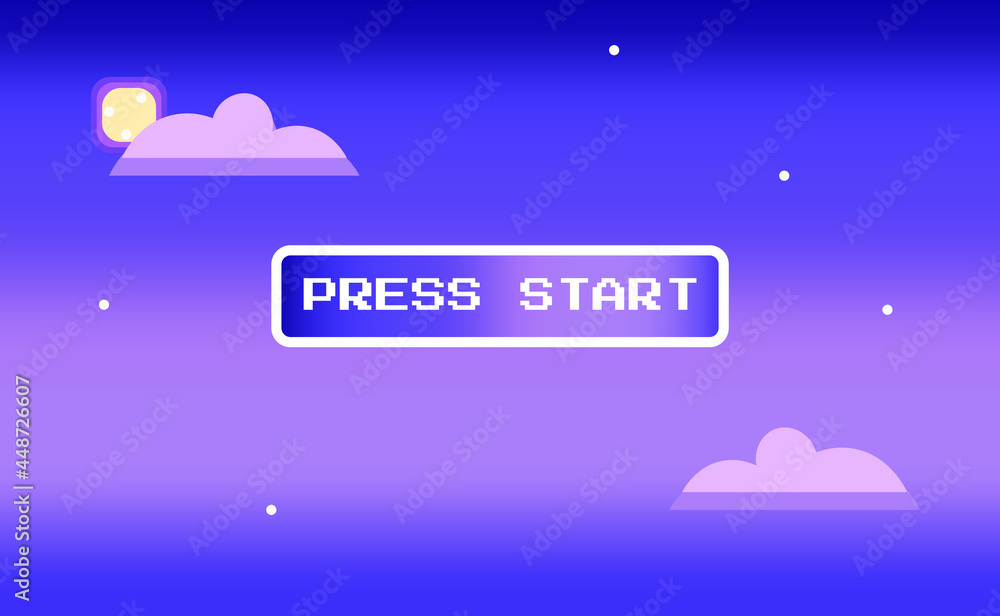 Purple 1980's vintage game background with pink clouds, initial retro ...