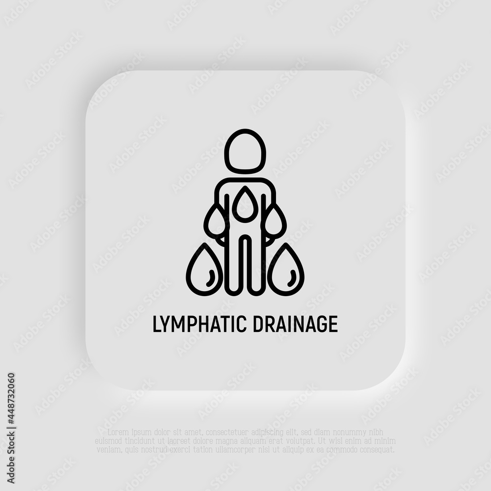 Lymphatic drainage thin line icon, stimulation of lymph to remove ...